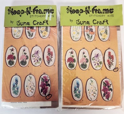 2 Vintage Embroidery Kit Hoop N Frame Flowers #6 #10 June Craft 1970s 8 ...