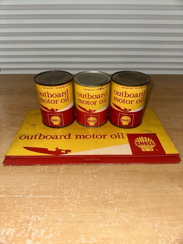 Vintage Shell Co Outboard Motor Oil Cans, Set of 3 And Display Carton ...