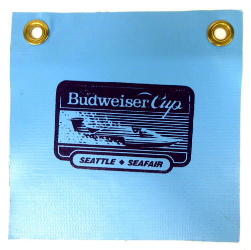 blue 1988 BUDWEISER CUP SEAFAIR Seattle 8" banner flag Hydroplane ...