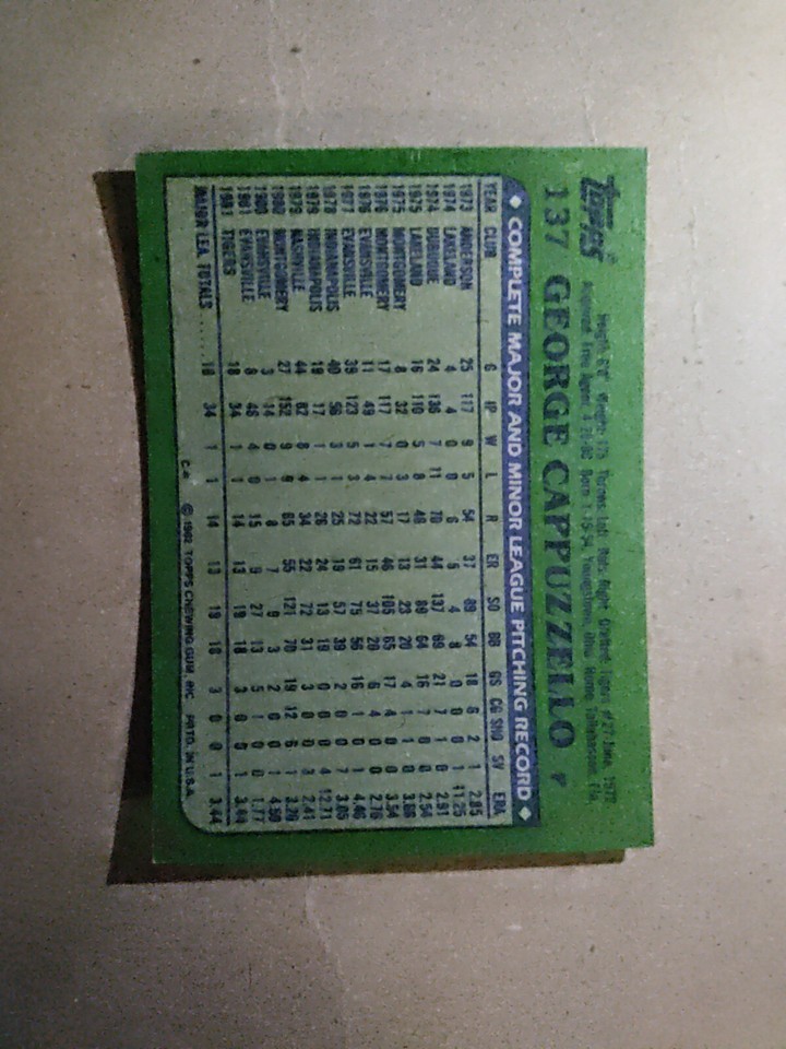 1982 Topps 137 George Cappuzzello Detroit Tigers : RC Baseball NM read ...