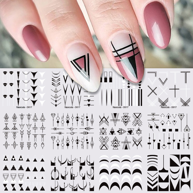 12 Patterns Nail Water Decals Stickers Geometric Lines Flowers Slider ...