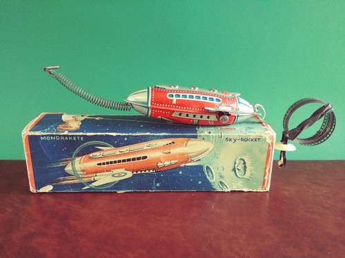 Scarce 1950's SG Gunthermann Tin Wind-up Space Rocket Tinplate Robot w ...