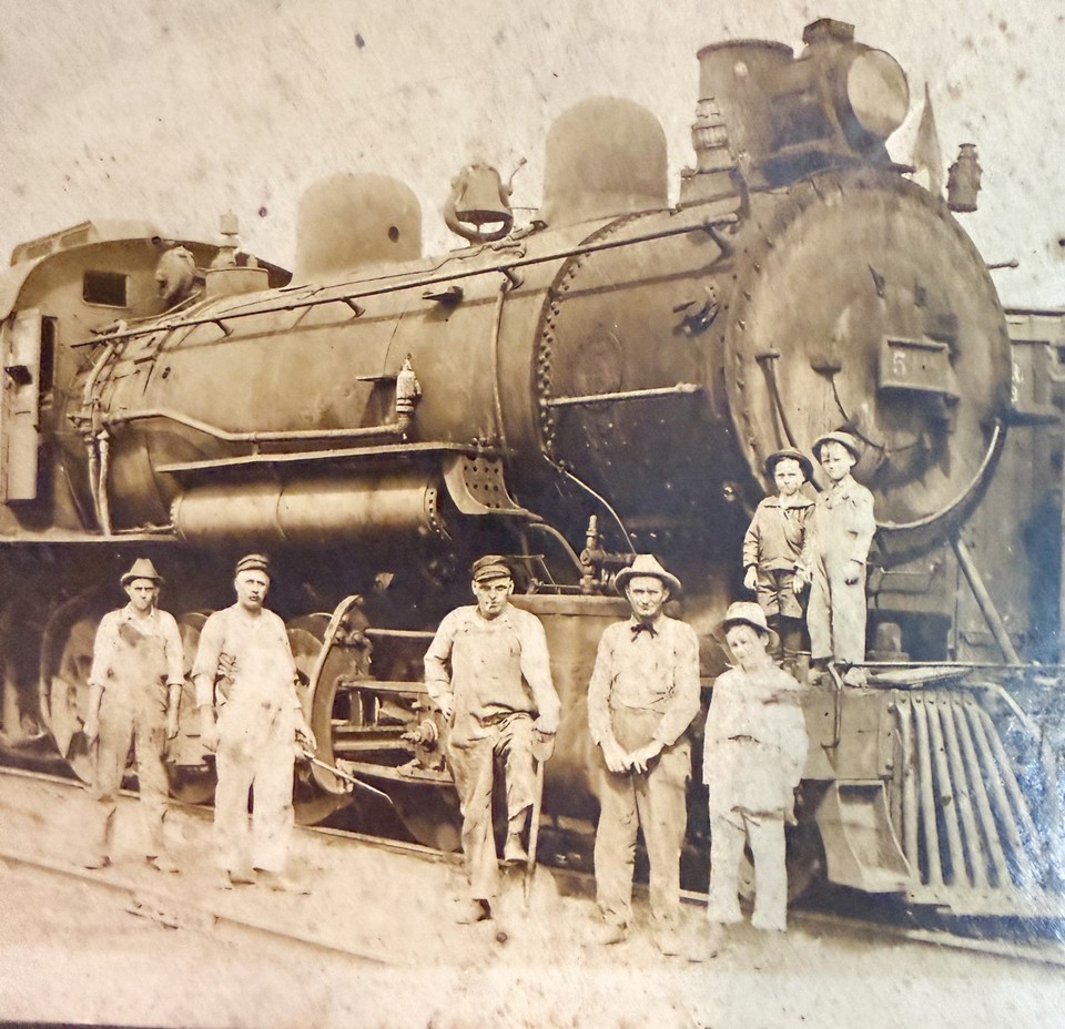 Antique 5x7” Steam Engine Locomotive Railroad Train & Crew Cabinet Card ...
