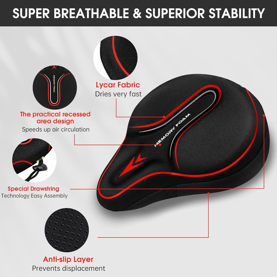 New Large Bike Seat Cover for Men & Women Comfort, Cushion Red | eBay