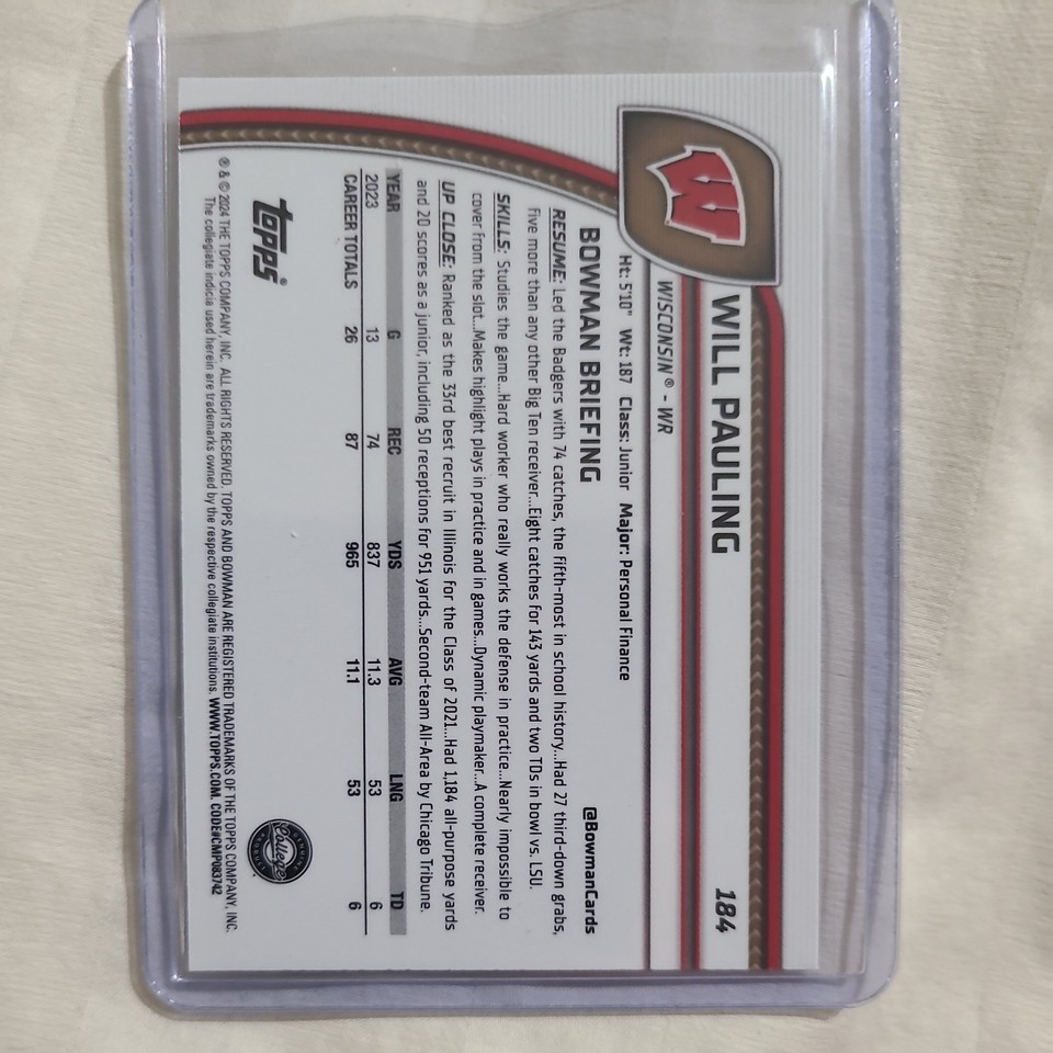 2024 Bowman University Chrome Will Pauling Pink Lava | eBay UK