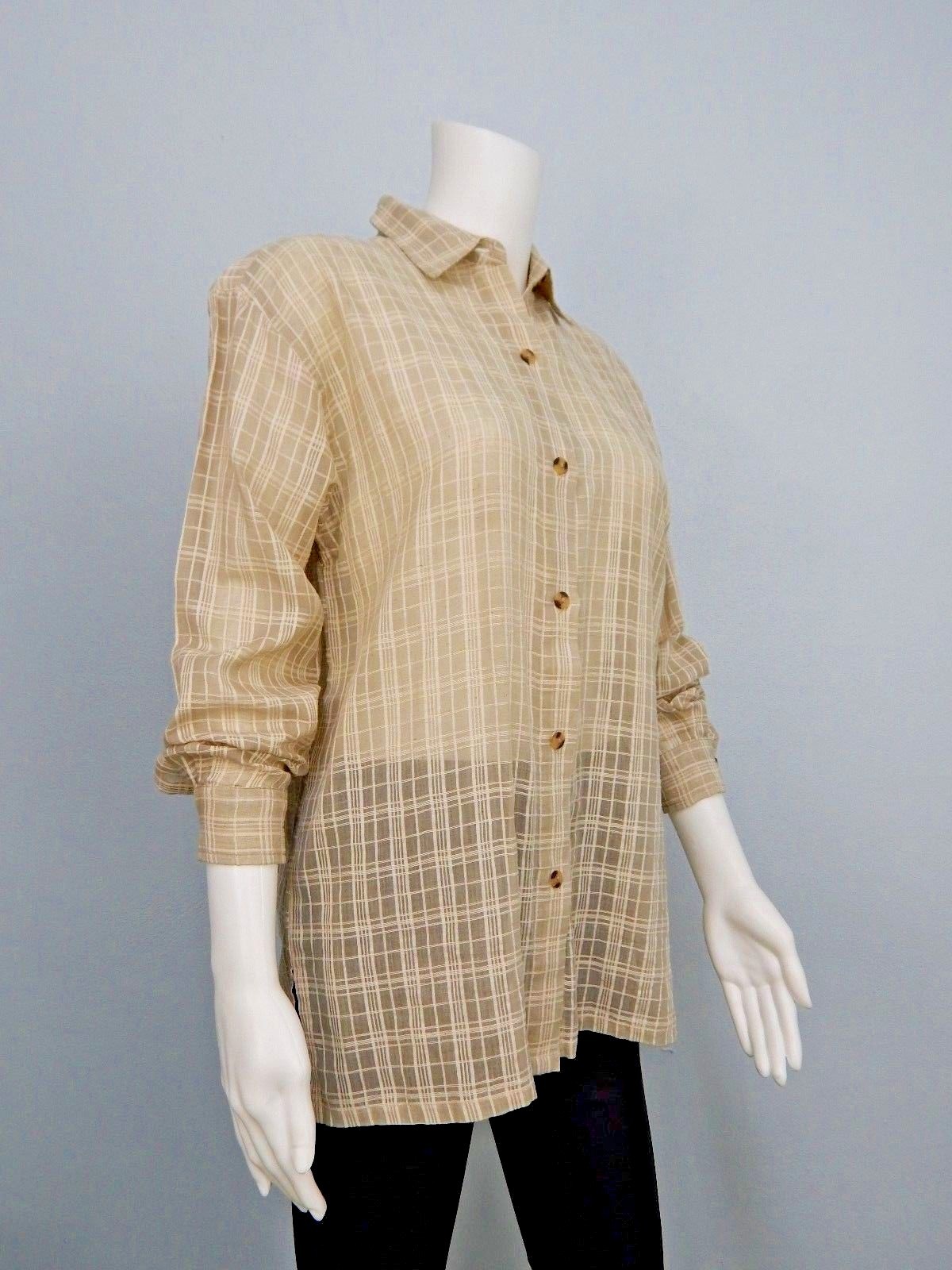 NWT Petite Sophisticate Women's 100% Cotton Beige Checker Blouse Sz P ...