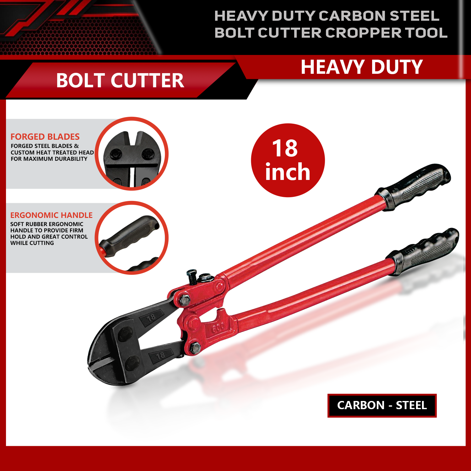18 INCH HEAVY DUTY CARBON STEEL CABLE WIRE CROPPER BOLT CUTTER TOOL ...