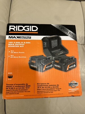 Ridgid MAX Output Starter Kit AC840060SB1 18V 6.0AH 4.0AH Batteries ...