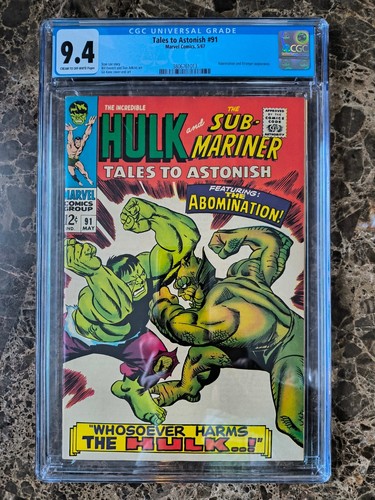 Tales To Astonish #91 CGC 9.4 NM 1967 Hulk Sub-Mariner 1st Abomination ...