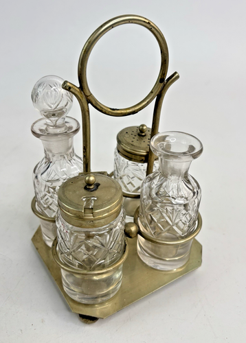 Antique EPNS Silver Plate Cruet Condiment Caddy Set W & S ~ 4 Pc Cut ...