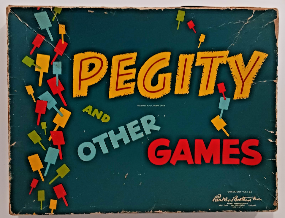 Pegity Parker Brothers 1953 Vintage 113 Wood Pegs, Pegboard ...