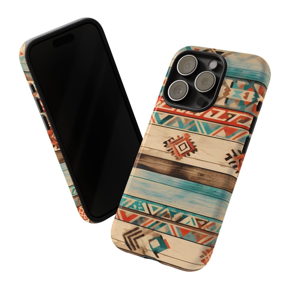 Wood Texture, Western Tribal Aztec, iPhone 15 Plus, Pro, Pro Max Tough ...