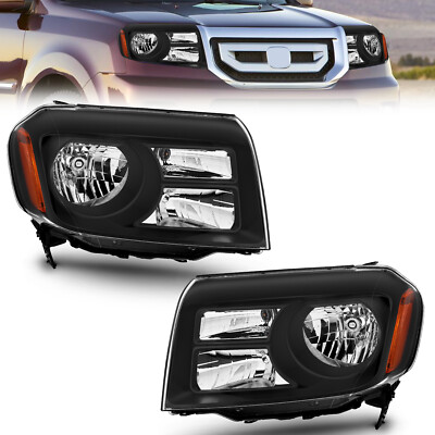 For 2012 2013 2014 2015 Honda Pilot Black Headlights Assembly HeadLamp ...