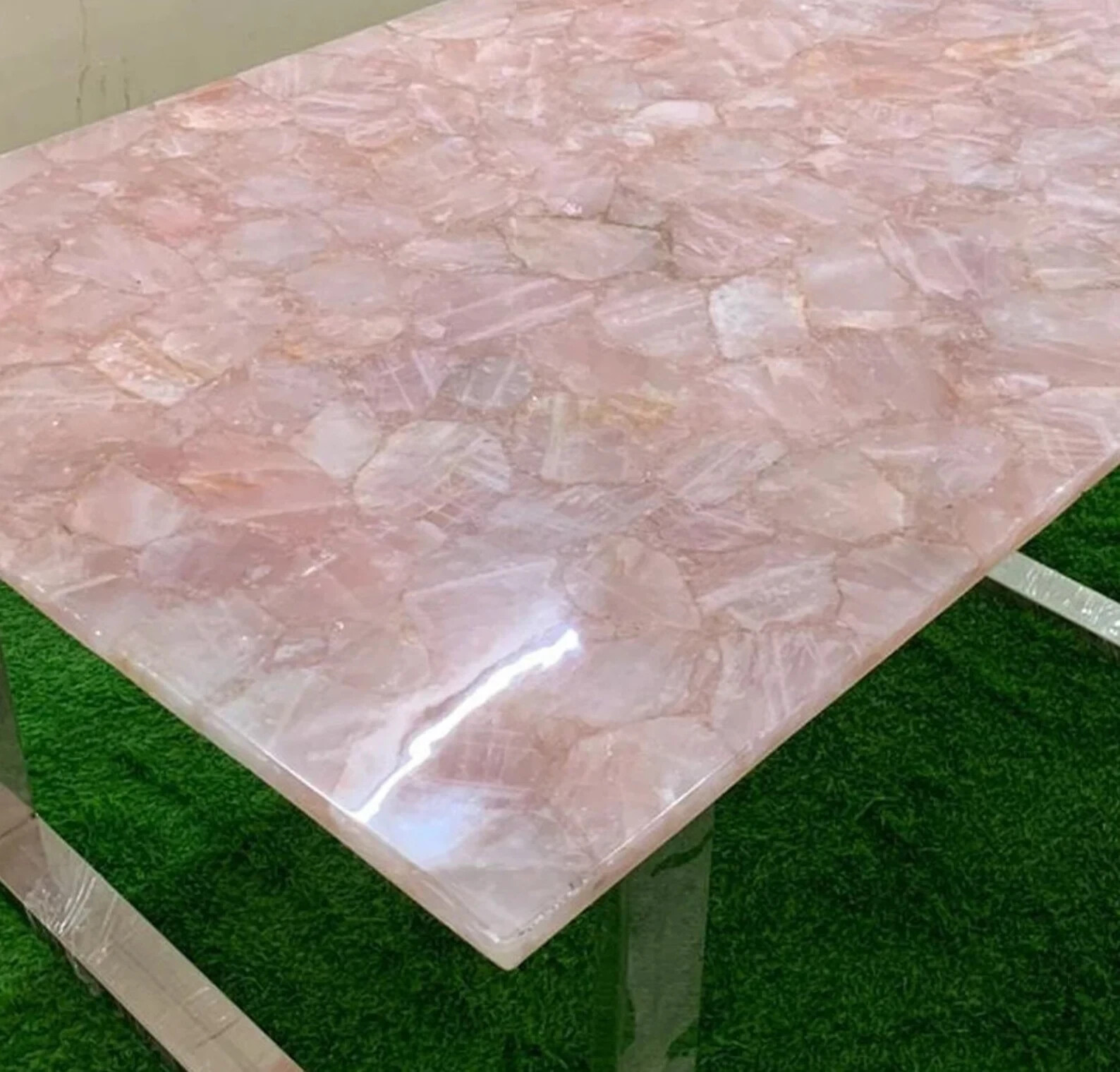 60" x 36" Rectangular Rose Quartz Table Top - Natural Crystal Gemstone ...