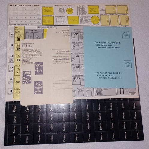 Magic Realm Avalon Hill Spell & Treasure Spell Sheet/ Survey card/Order ...