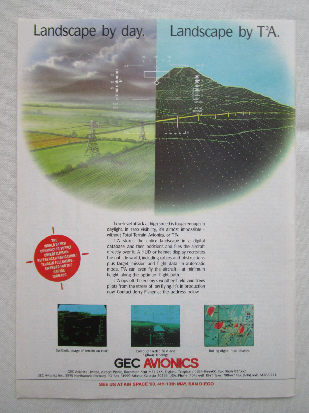 4/1990 PUB GEC TOTAL TERRAIN AVIONICS LANDSCAPE HUD HELMET DISPLAY ...