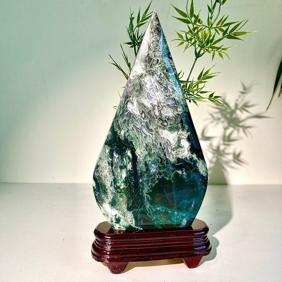 6.79LB Natural Water Grass Agate Crystal Products Water Drop Polishing ...