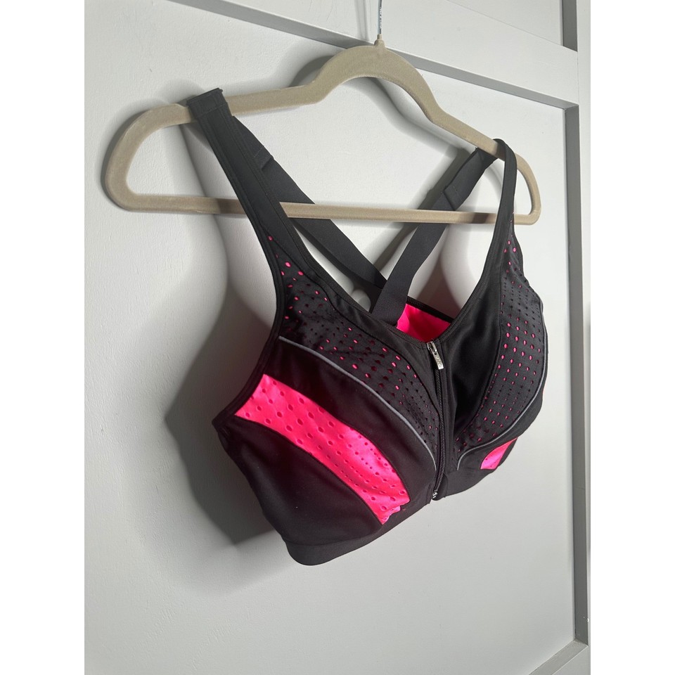 VSX Sport Victoria's Secret Black Pink Zip Front Sports Bra 38C High ...