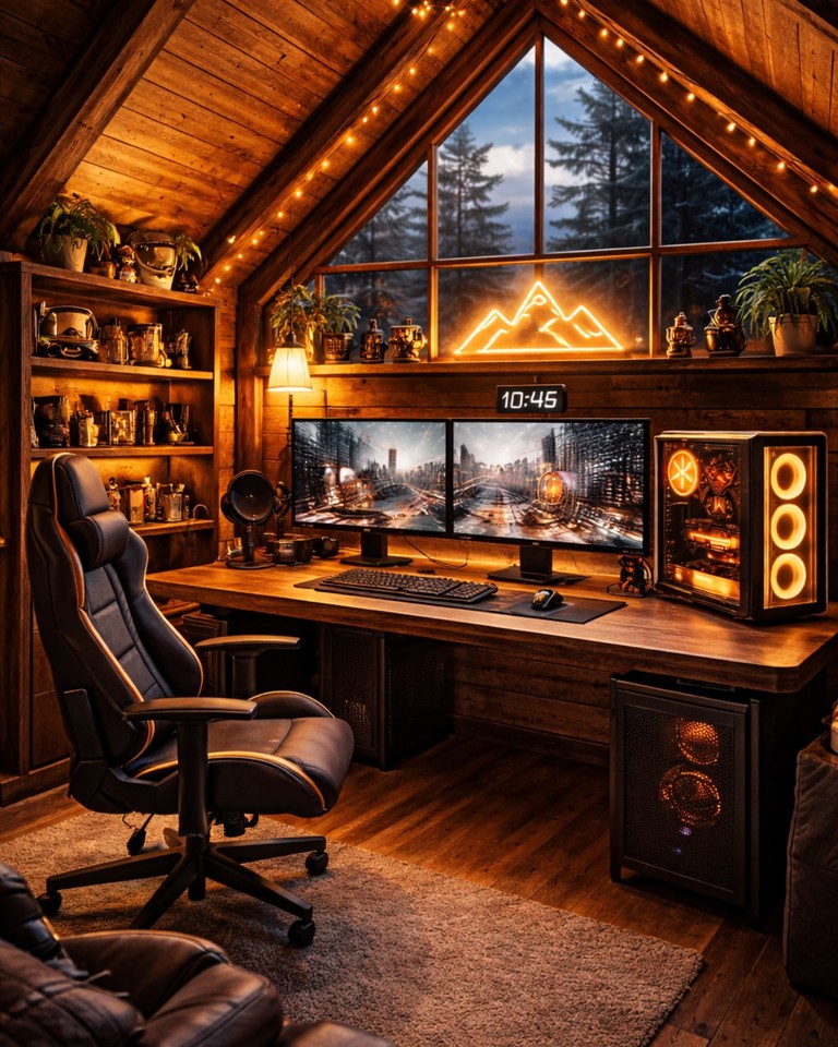 Cozy Loft Gaming Room Wall Art – Warm Cabin Setup | Gaming Decor ...