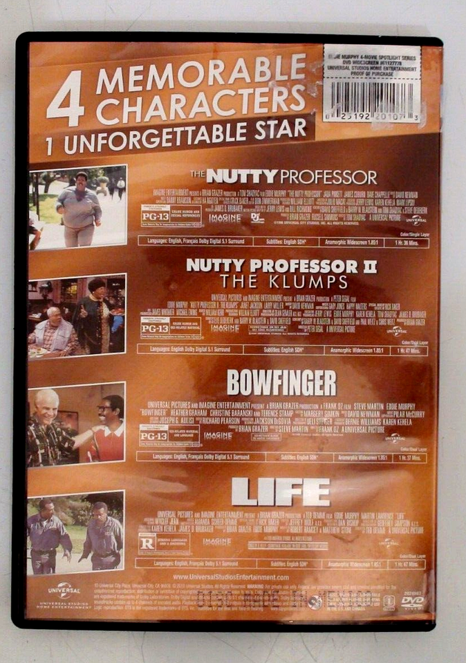 Eddie Murphy 4 four movie series Nutty professor The Clumps Bowfinger ...