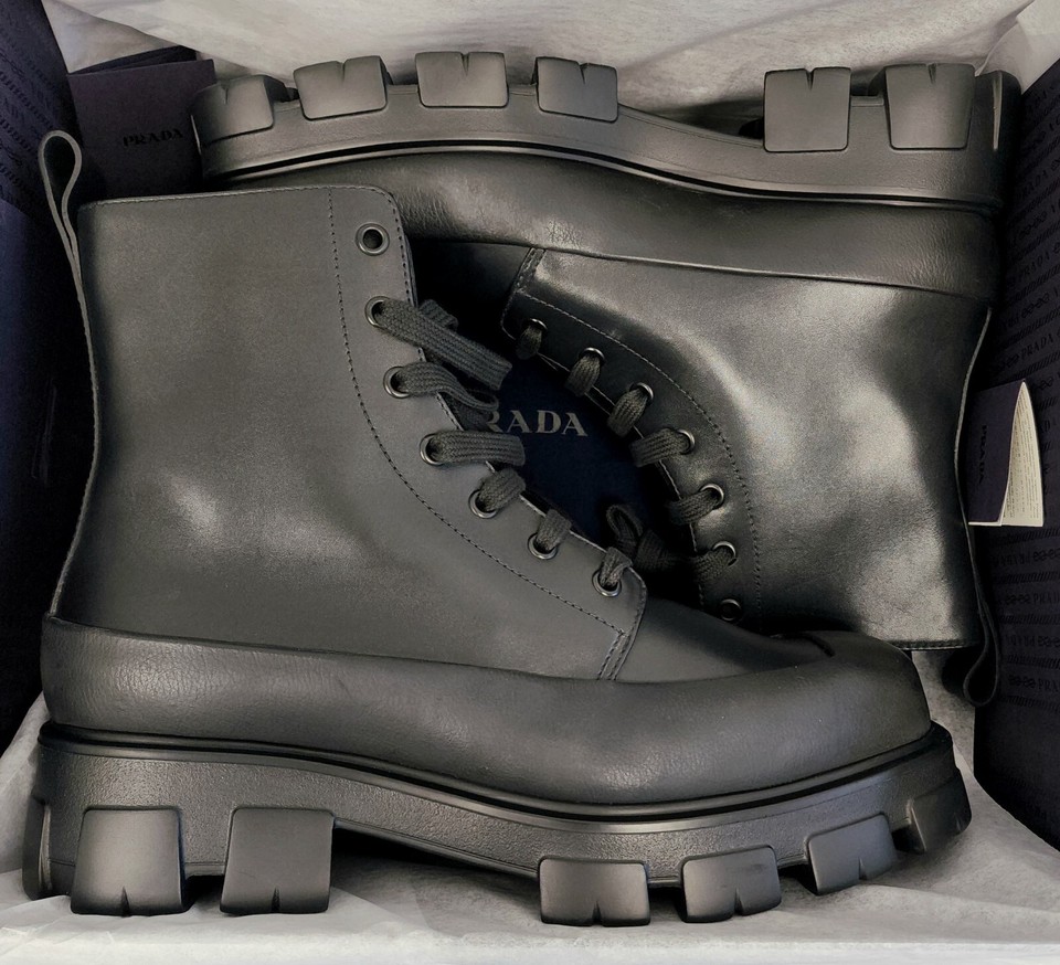 Prada Men's Monolith Lug Sole Leather Boot Black Size 11 / US 12 Fits ...