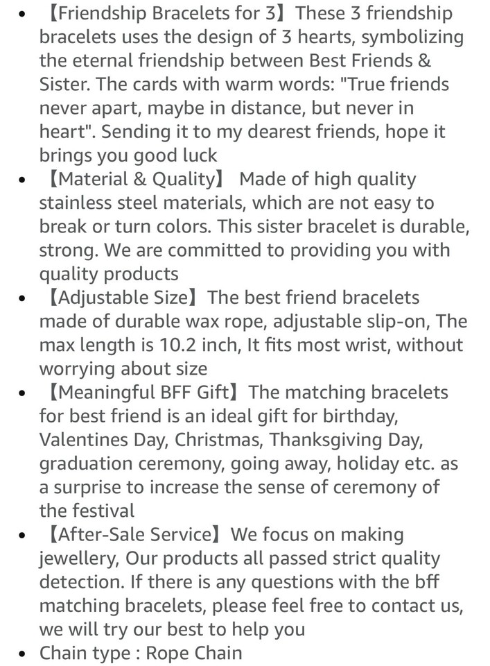 3 Pack Best Friend Bracelets for 3, Friendship Bff Matching Heart ...