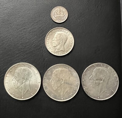 Lot of 5 Sweden Silver Coins (10 Ore, Krona and 2 Kronor) | eBay