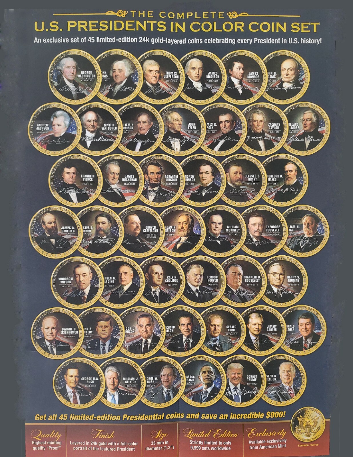 THE COMPLETE U.S. PRESIDENTS IN COLOR COIN SET | eBay