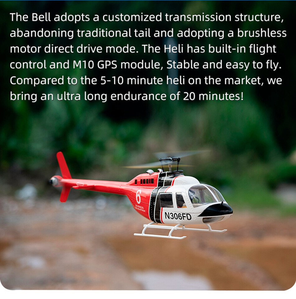 FLY Wing Bell 206 V3 6CH GPS Auto Return RC RTF Helicopters 2 Battery ...