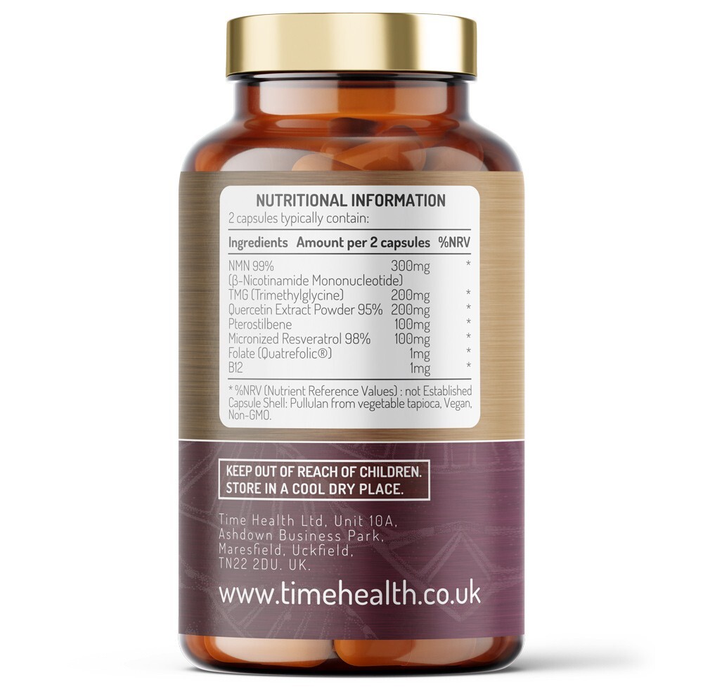 Time Health Ltd Longevity – N-M-N, Resveratrol Quercetin Pterostilbene ...