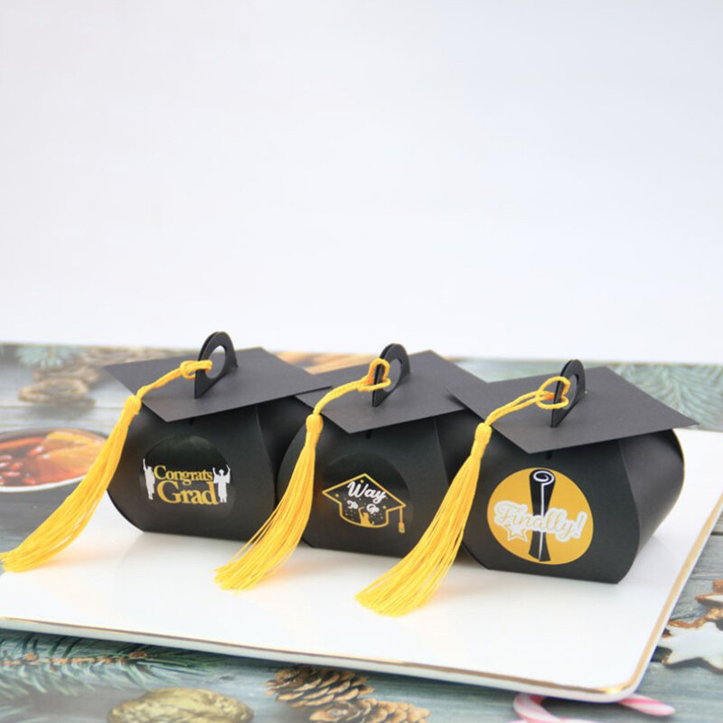 24pcs Black Hat Style Graduation Celebration Party Candy Box Packaging ...