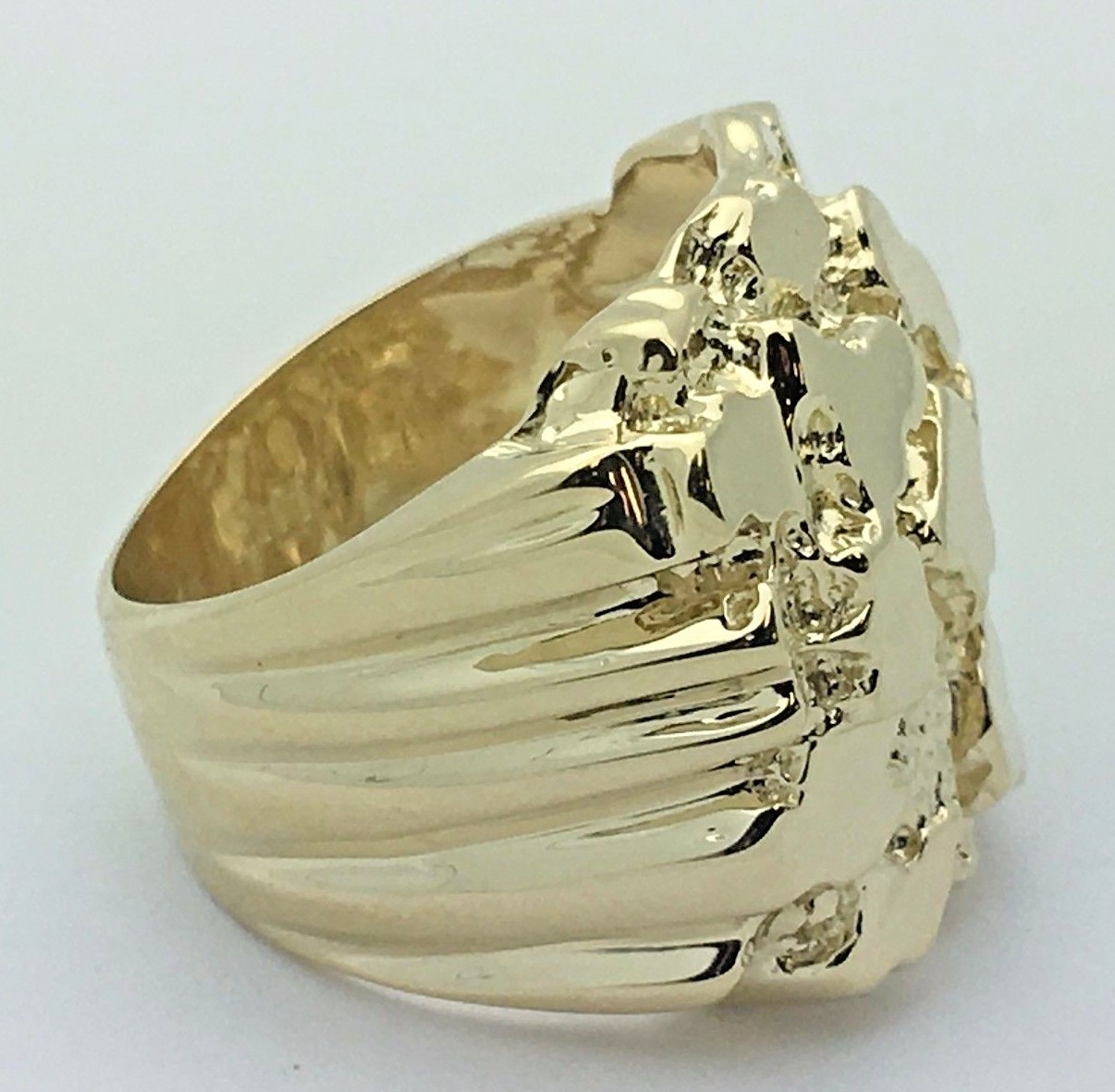 14k Yellow Gold Solid Heavy Nugget Ring Band 20mm Sizes 7-13 | eBay