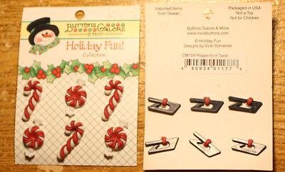 2 cards Buttons Galore Novelty Buttons - CANDY CANE PEPPERMINT TWIST ...