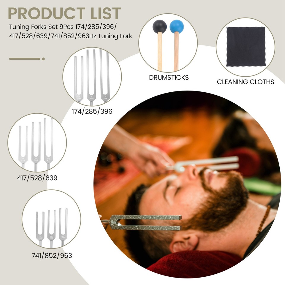 Stimmgabel-Set, 9-Teilig, 174/285/396/417/528/639/741/852/963 Hz ...