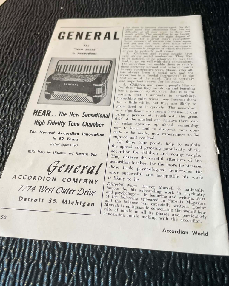 Carbonari Bros. General Accordion Company Ad 1956 Accordion World ...