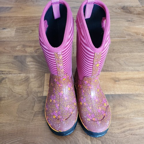 Bogs Youth Sz 4 Womens 6 Rubber Rain Garden Snow Boots Pink Floral ...