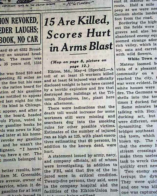 ELKTON MD Maryland Triumph Explosives Inc. EXPLOSION Disaster 1943 Old ...