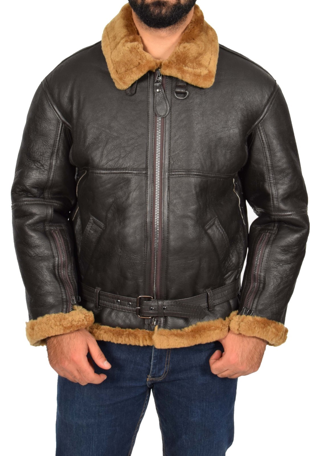 Authentic Aviator Coat Real Sheepskin Flying Jacket Ginger Shearling B3 ...