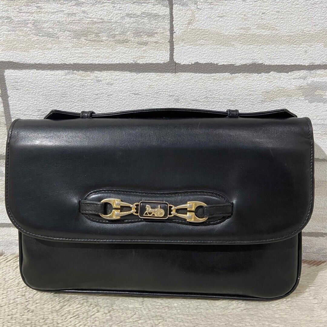 CELINE Gold Horsebit Shoulder bag Black Leather Vintage with CELINE Gold Horsebit Shoulder bag Black Leather Vintage with