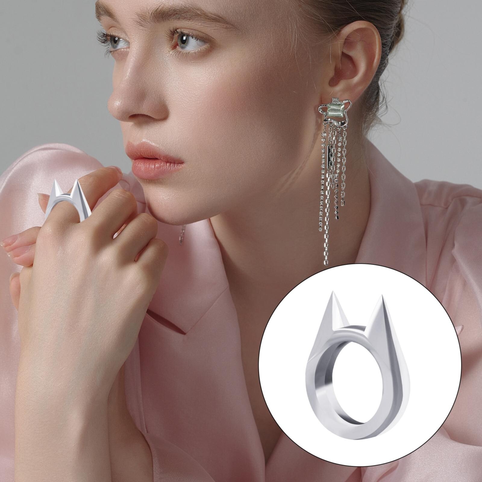 1-3x Women Girls Self-protect Ring Electricity Release Cat Ears Rings ...