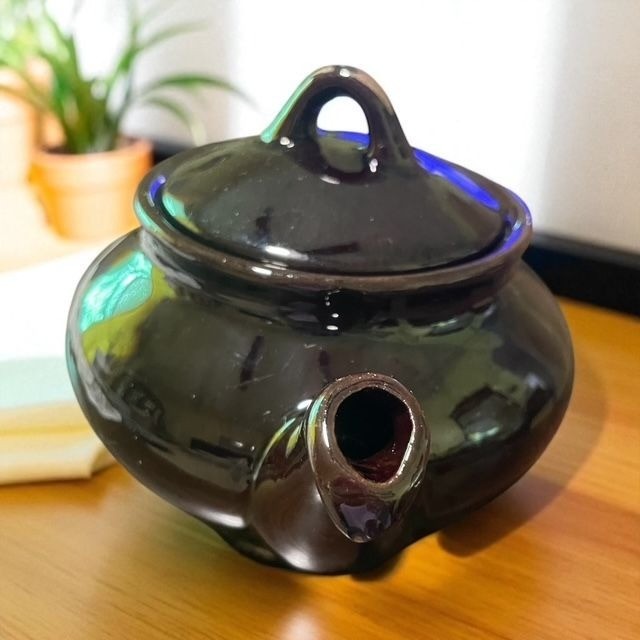 Vintage Two Cup Ceramic Teapot w Lid Dripless Spout Dark Brown Glossy ...