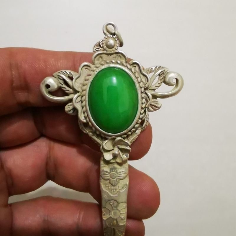 old China dynasty Tibetan silver Inlay Gem fengshui Butterfly fazan ...