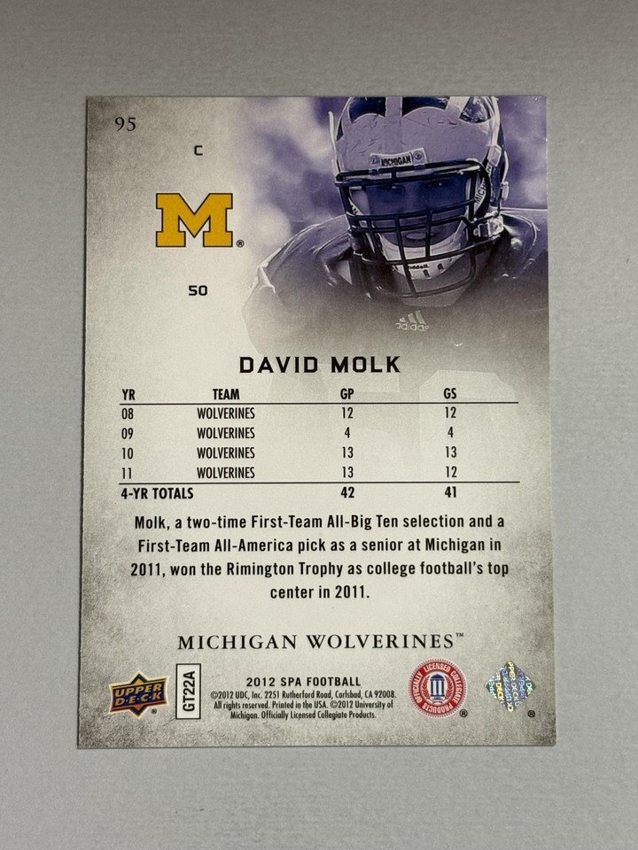 David Molk 2012 SP Authentic Michigan Wolverines #95 P199 | eBay
