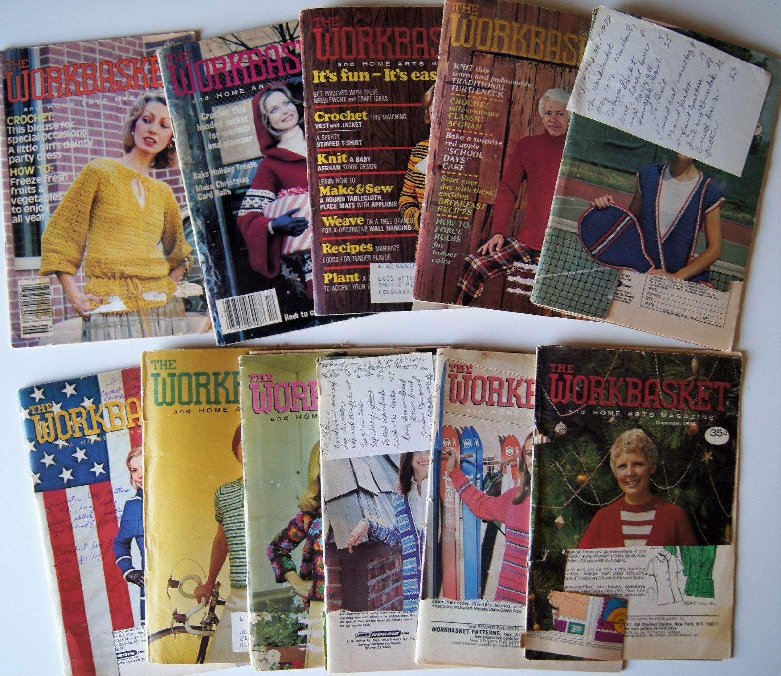 Vintage 74-79 WORKBASKET MAGAZINE Crochet Knitting Recipe Sew Quilt 12 ...