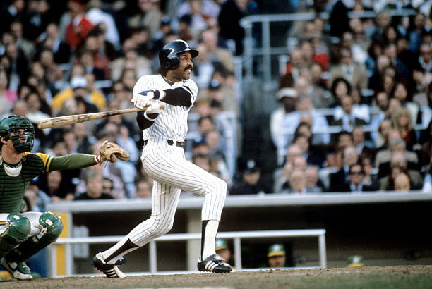 Playoffs. New York Yankees Oscar Gamble In Action Baseball 1981 Old ...