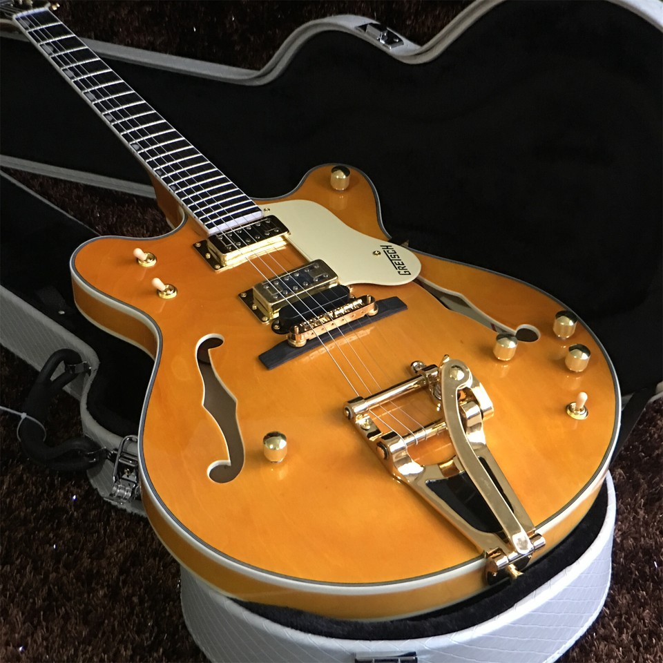 Custom Electric Guitar: Gretsch Yellow Hollow Body with HH Pickups ...
