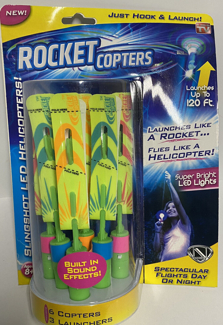 Rocket Copters Hook & Launch Toy Set of 6 Soaring LED Helicopters As ...