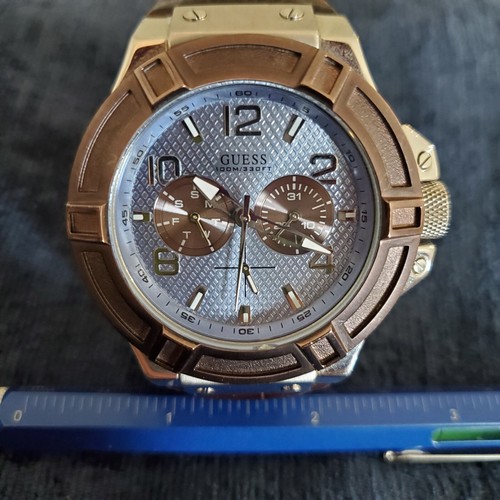 Guess Rigor Quartz Movement Blue Dial Men's Watches U0040G10 Brown Band ...