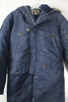 Kan G Roo Men's Parka Coat Navy blue Faux Fur Trim Hood Size Small | eBay