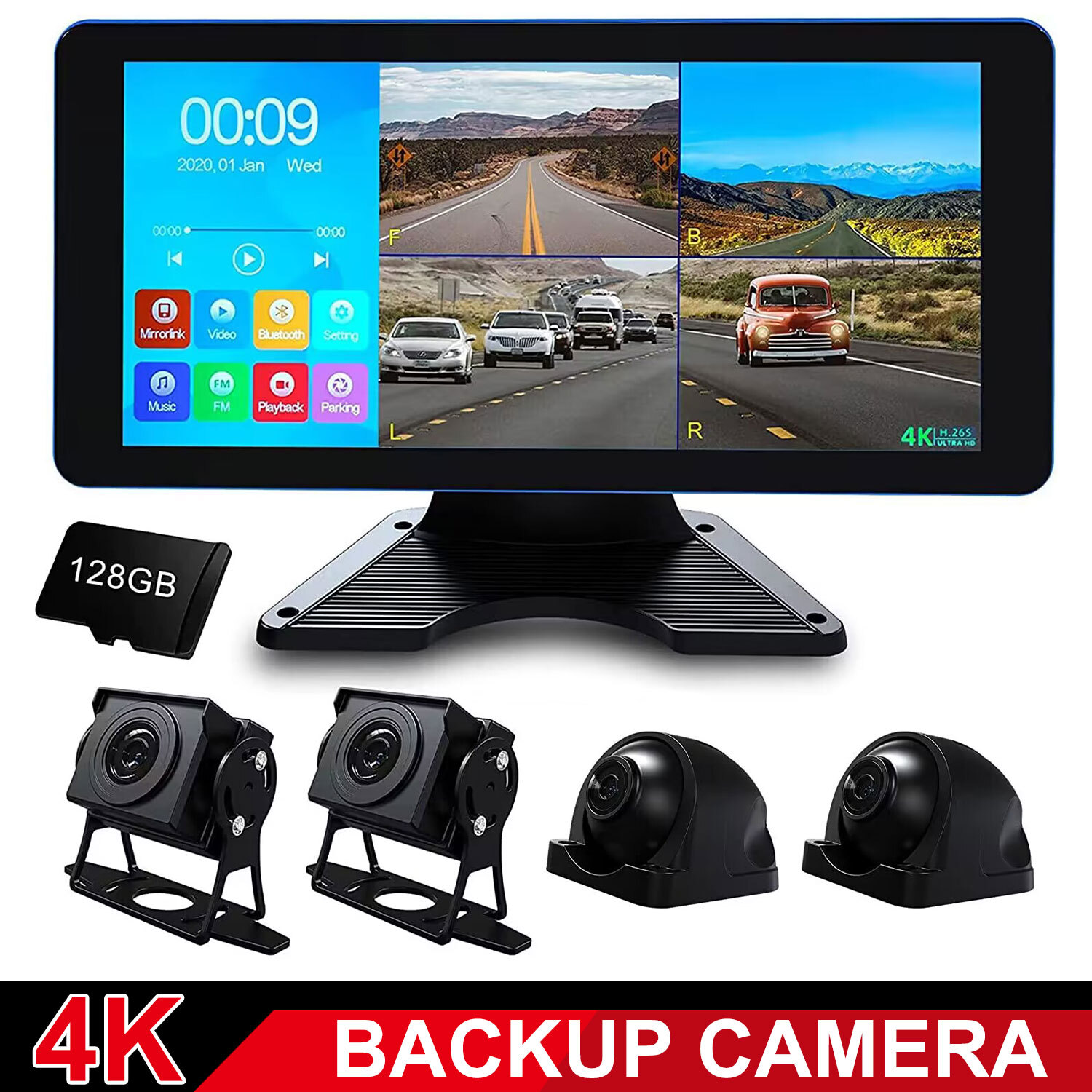 10.36" Touch Screen Monitor 4CH Dash Cam 4K Backup Camera Front Rear ...